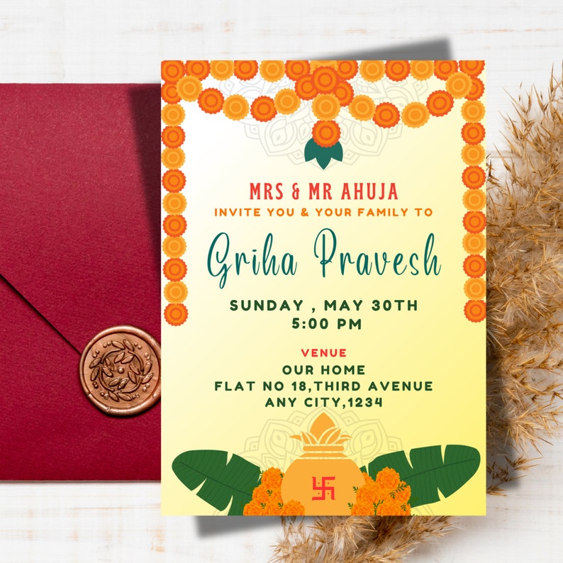 Editable Griha Pravesh Invitation, Printable Gruhapravesam Invite ...