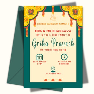Editable Griha Pravesh Invitation, Printable Gruhapravesam Invite ...