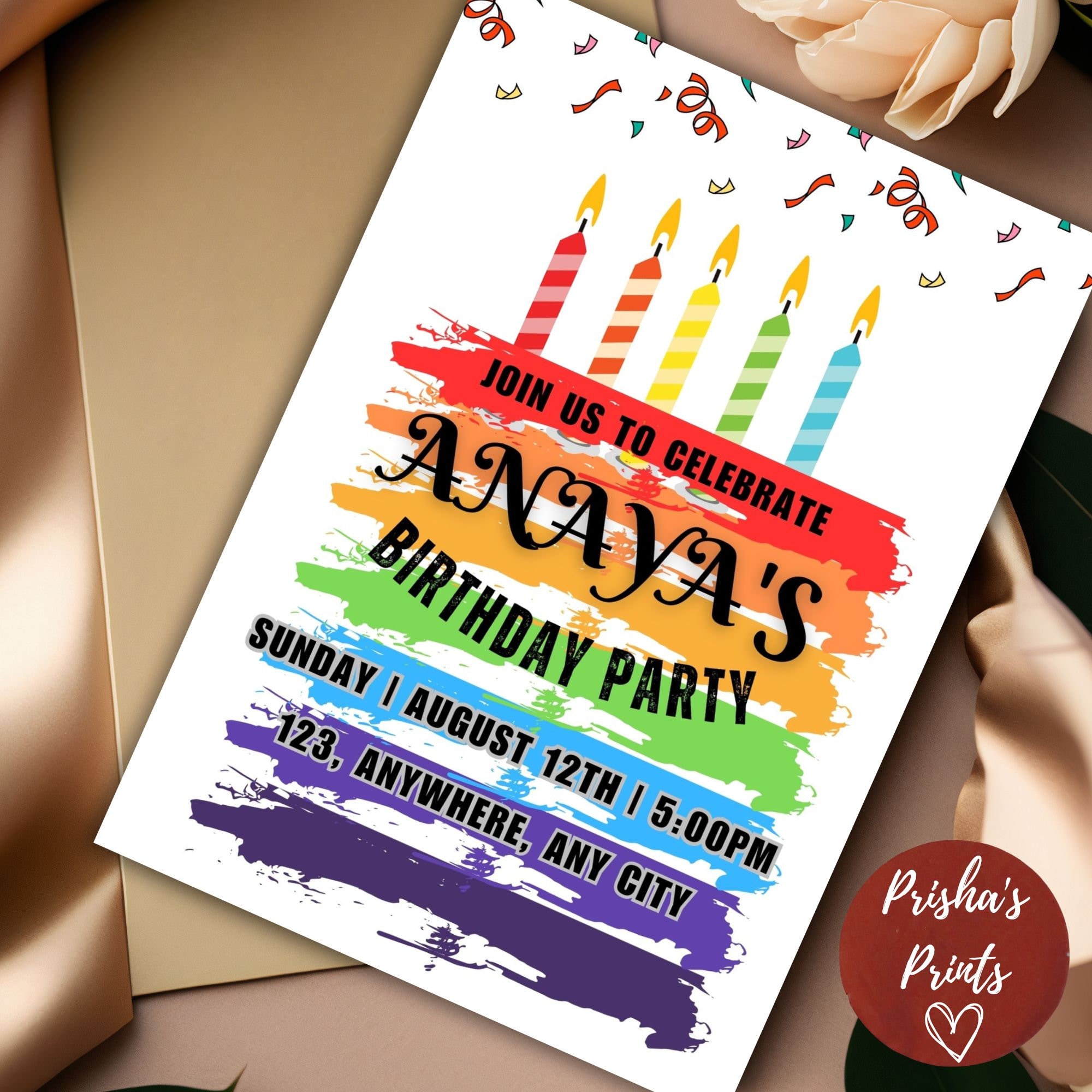 Editable Rainbow Cake Birthday Invitation Template Printable - Etsy