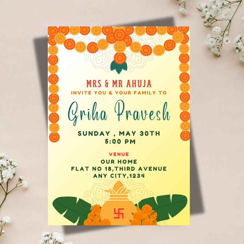 Editable Griha Pravesh Invitation, Printable Gruhapravesam Invite ...
