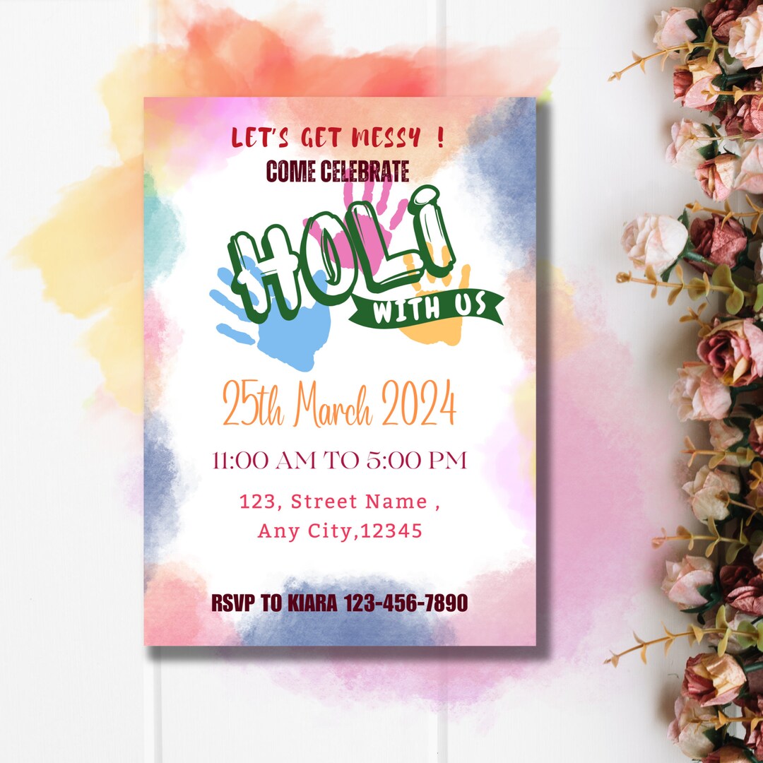 Editable Holi Invitation Template, Holi Party Invitation, Printable ...