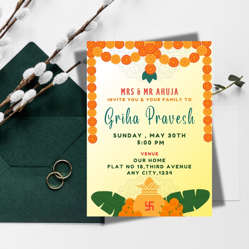 Editable Griha Pravesh Invitation, Printable Gruhapravesam Invite ...