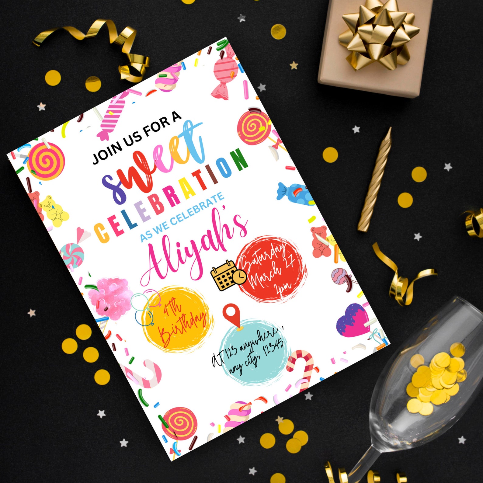 Editable Sweet Candy Invitation Template, Sweet Candy Birthday Invite ...