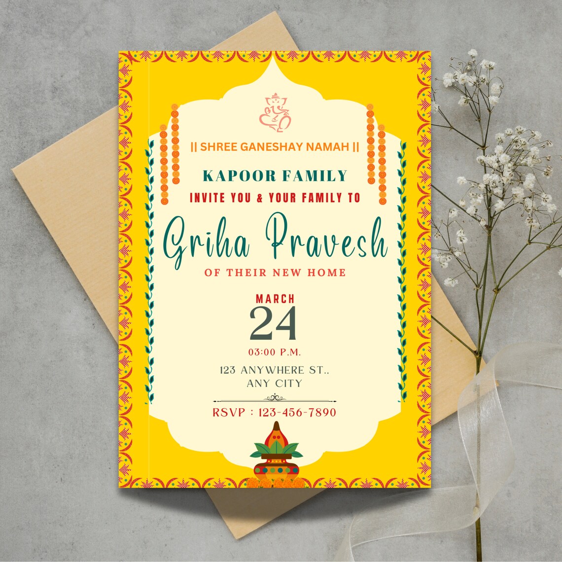 Editable Griha Pravesh Invitation, Printable Gruhapravesam Invite ...