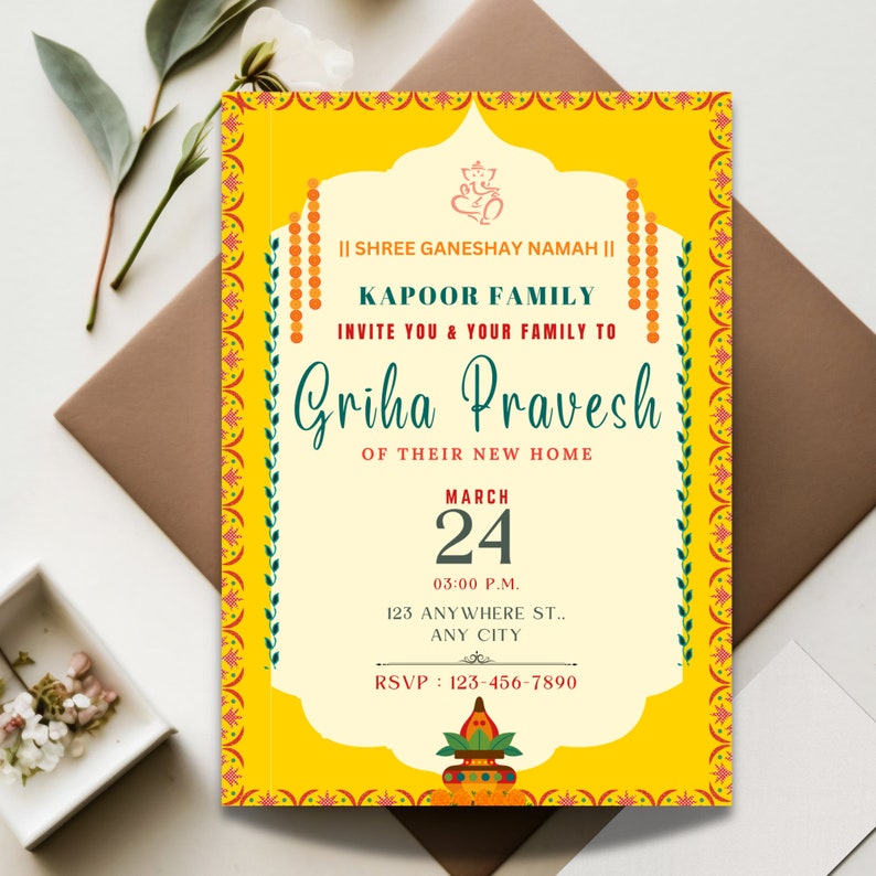 Editable Griha Pravesh Invitation, Printable Gruhapravesam Invite ...