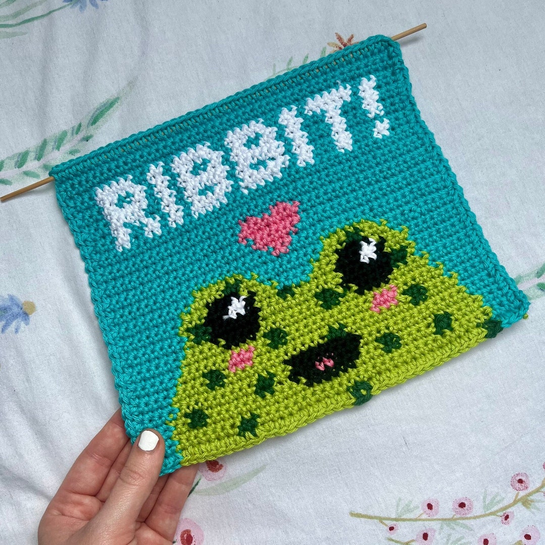 Cute Frog Ribbit Crochet Pattern - Easy Tapestry Wall Hanging - Instant ...