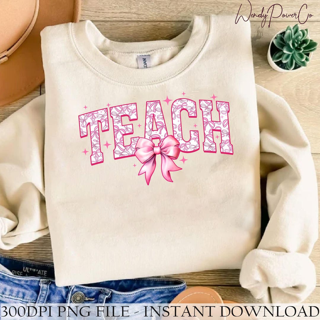 Teach Pink Coquette Bow Teacher Png, Teacher Valentine Coquette Bow Png ...