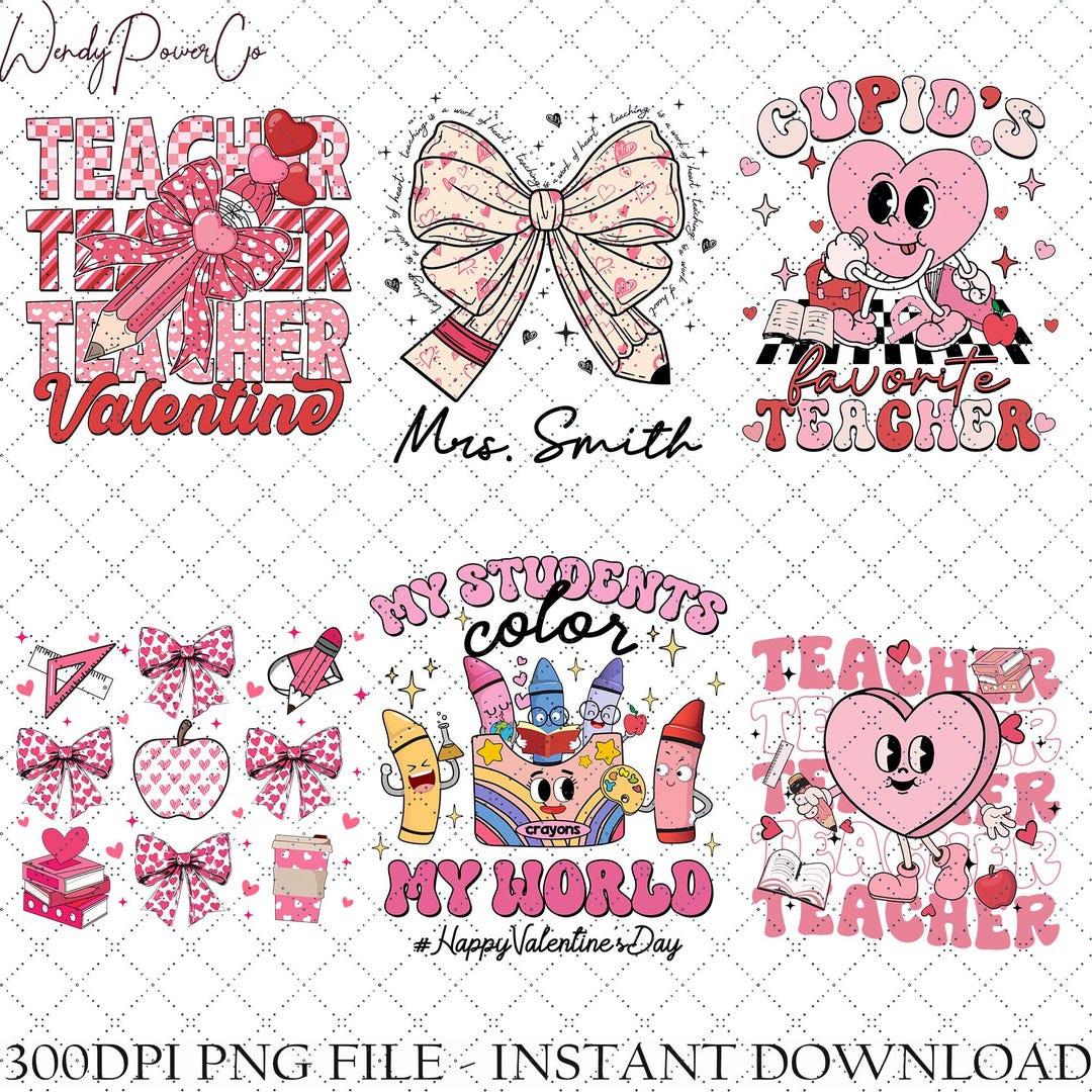 Teacher Valentine Bundle Png, Teacher Valentine Coquette Bow Pencil Png ...