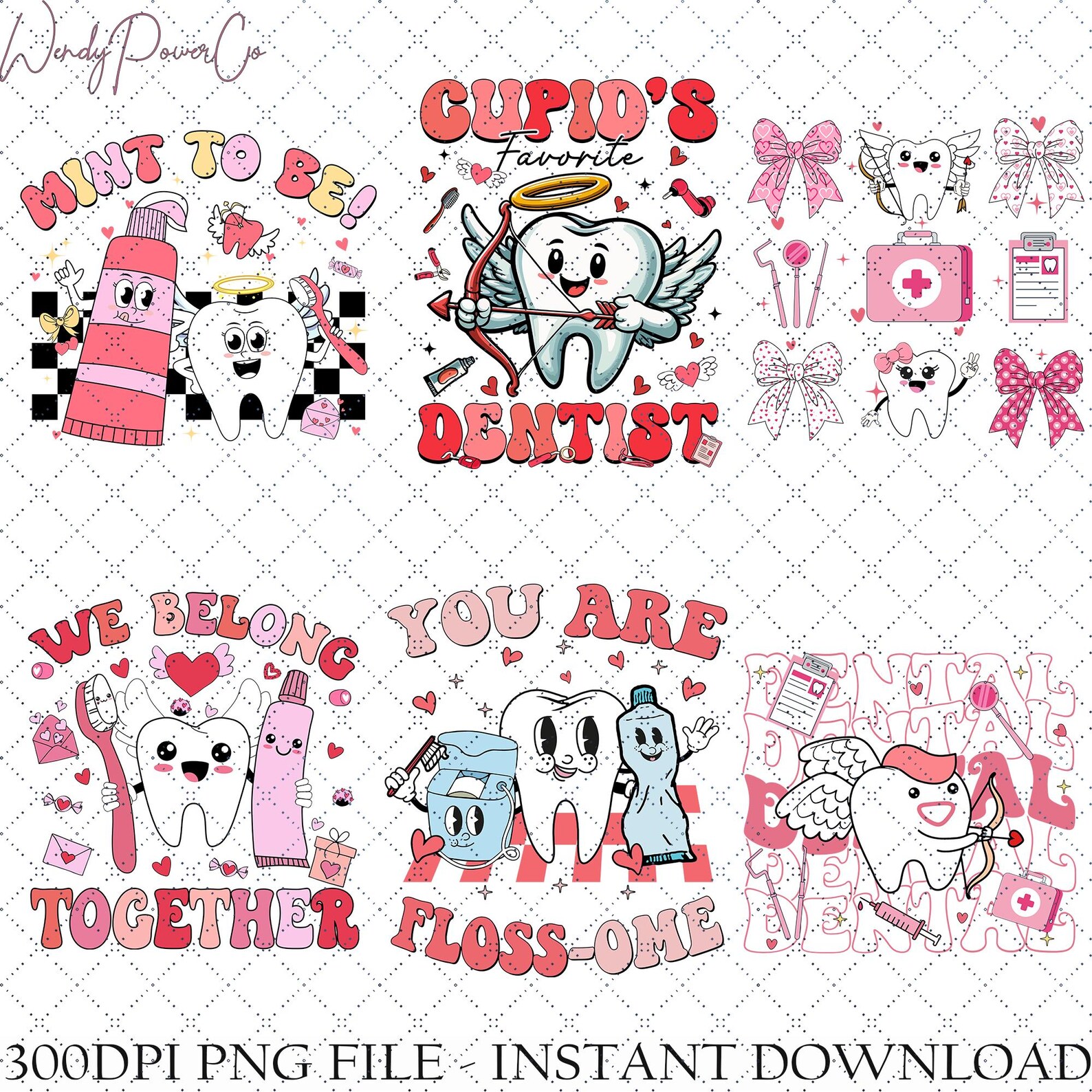 Dental Valentine Png Bundle, Valentine's Day Dental Love Png, Valentine ...