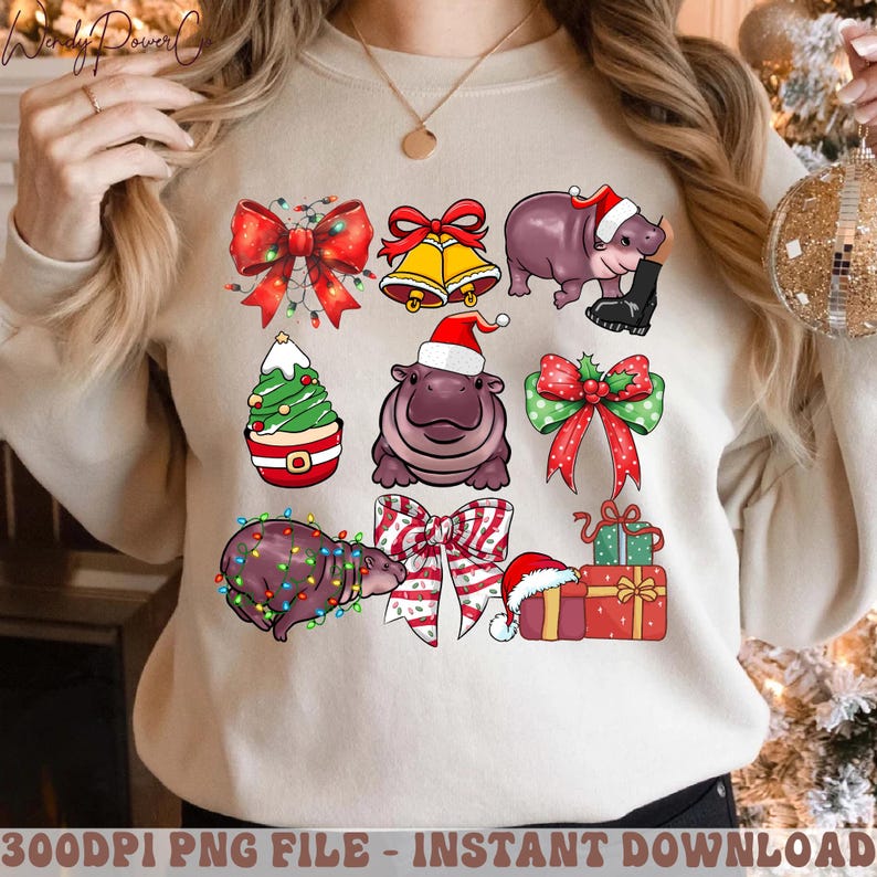 Moo Deng Coquette Christmas Png, Bouncy Pig Png, Moo Deng Christmas ...