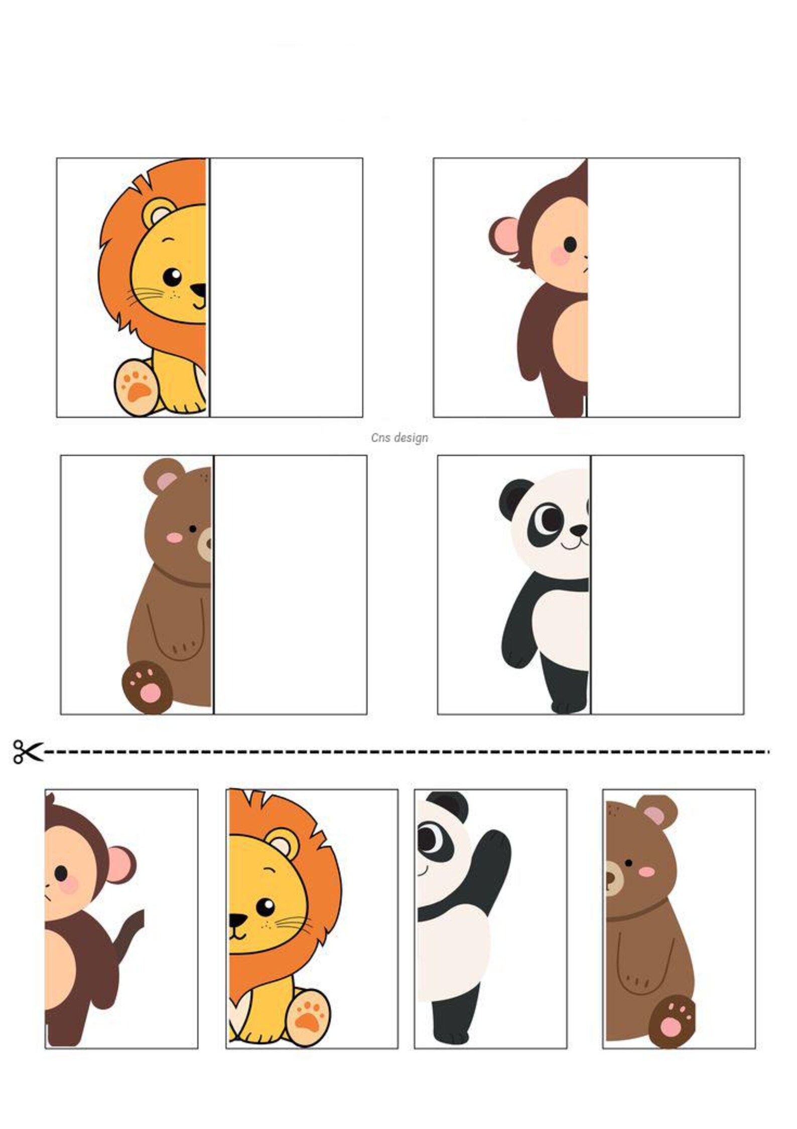 10 Animals A4 Paper Matching Game for Kids, Symmetry Match Picture Card ...