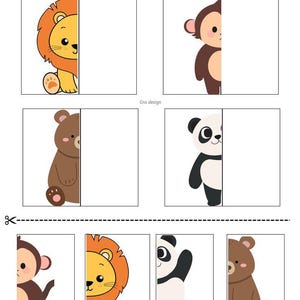 10 Animals A4 Paper Matching Game for Kids, Symmetry Match Picture Card ...
