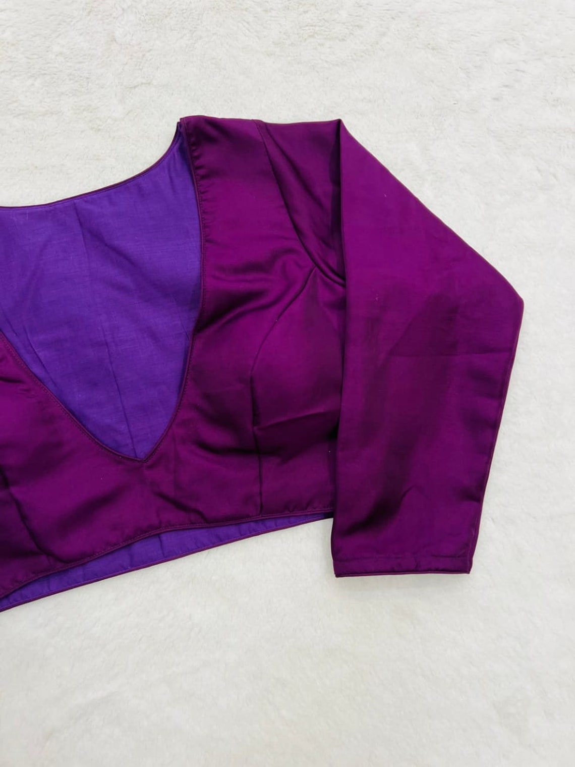 Readymade Purple Colour Saree Blouse V Neck Blouse From Back Side ...