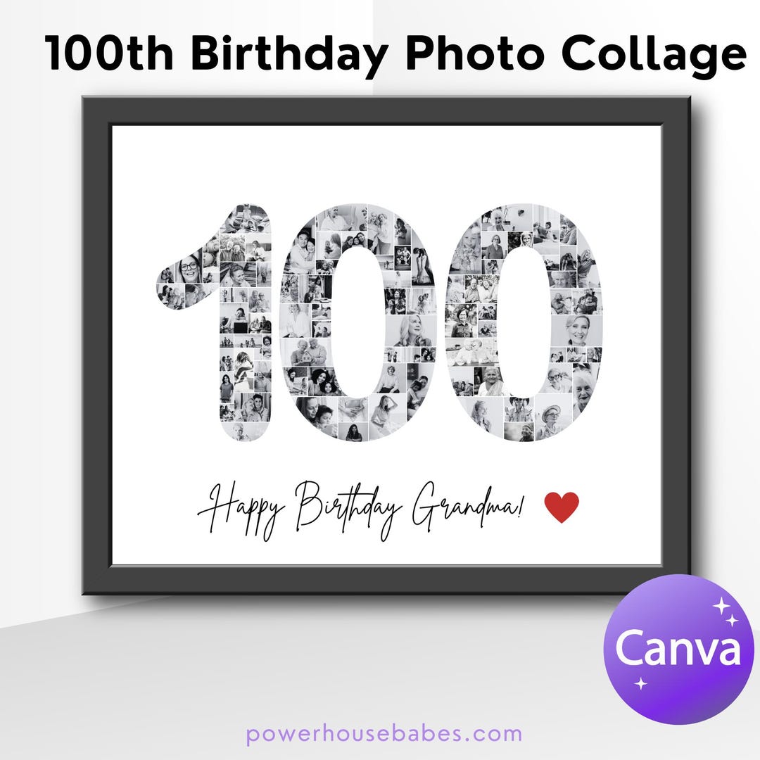 100th Birthday Canva Photo Collage, Hundredth Year Collage, Kids Photo ...