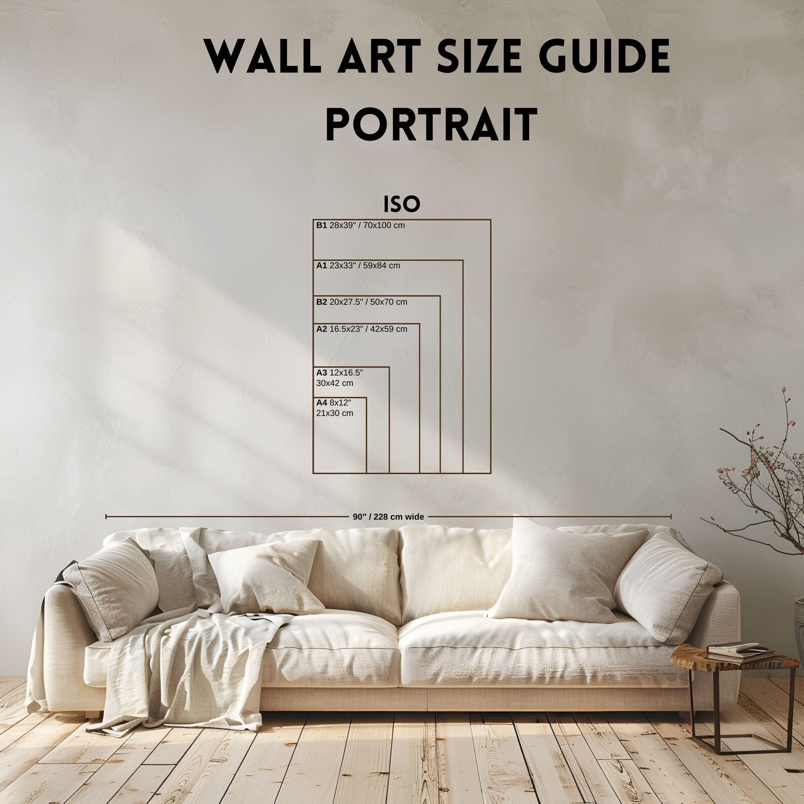 Sofa Wall Art Size Guide Portrait, Photo Size Guide, Poster Size Chart ...