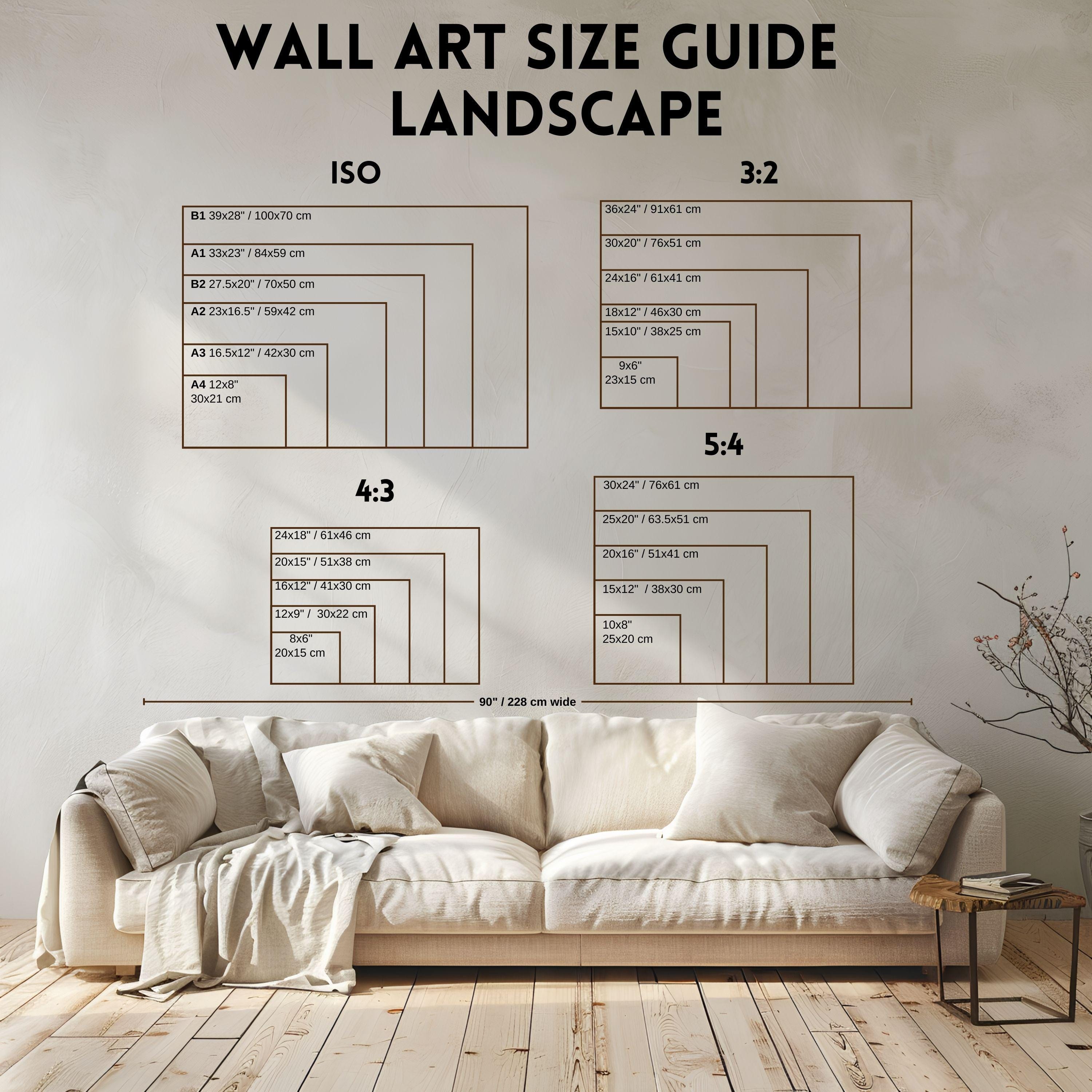 Sofa Wall Art Size Guide Bundle, Photo Size Guide, Poster Size Chart ...