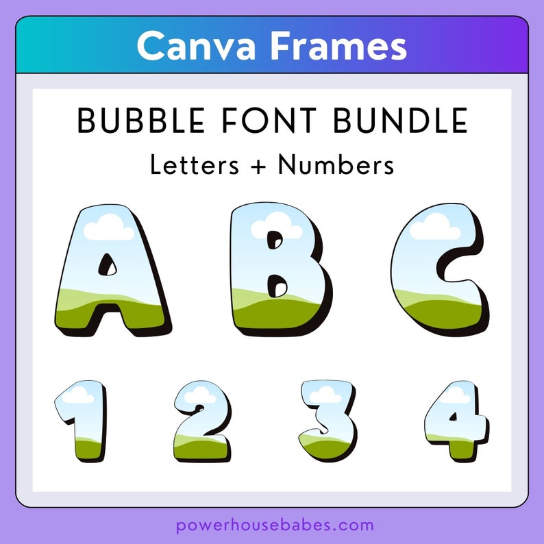 Bubble Font Canva Frames, Bubble Font Letters + Numbers Clipart ...