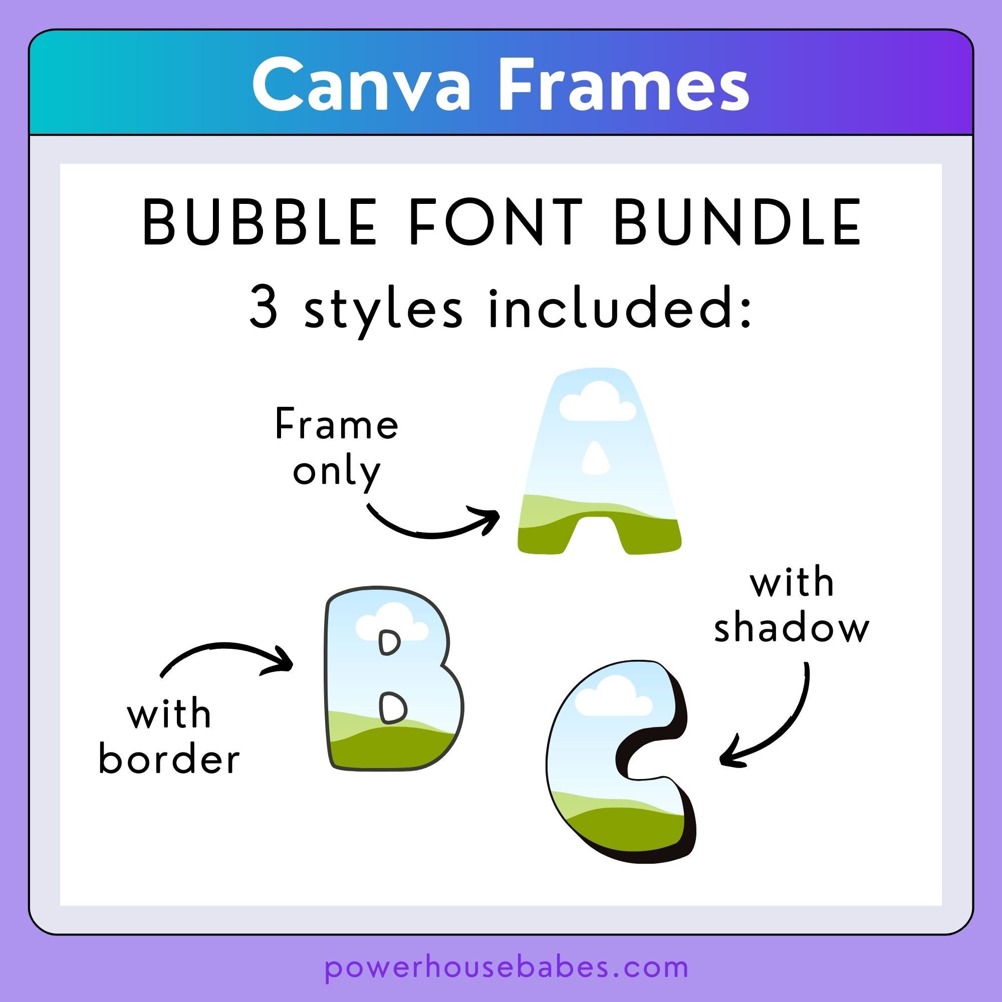 Bubble Font Canva Frames, Bubble Font Letters + Numbers Clipart ...