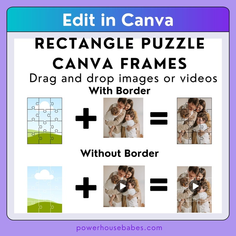 Puzzle Rectangle Frames, Rectangular Puzzle Frames, Canva Frames, Canva Frame Template, Custom ...