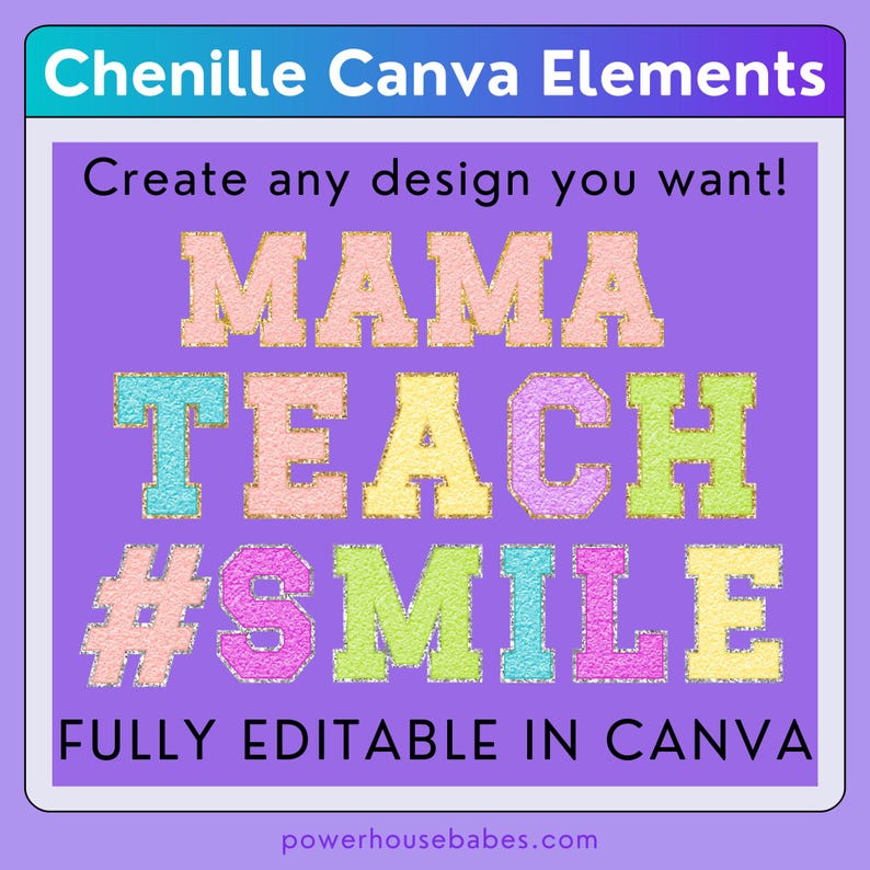 Faux Chenille Letters Canva Bundle, Faux Chenille Patches, Editable ...