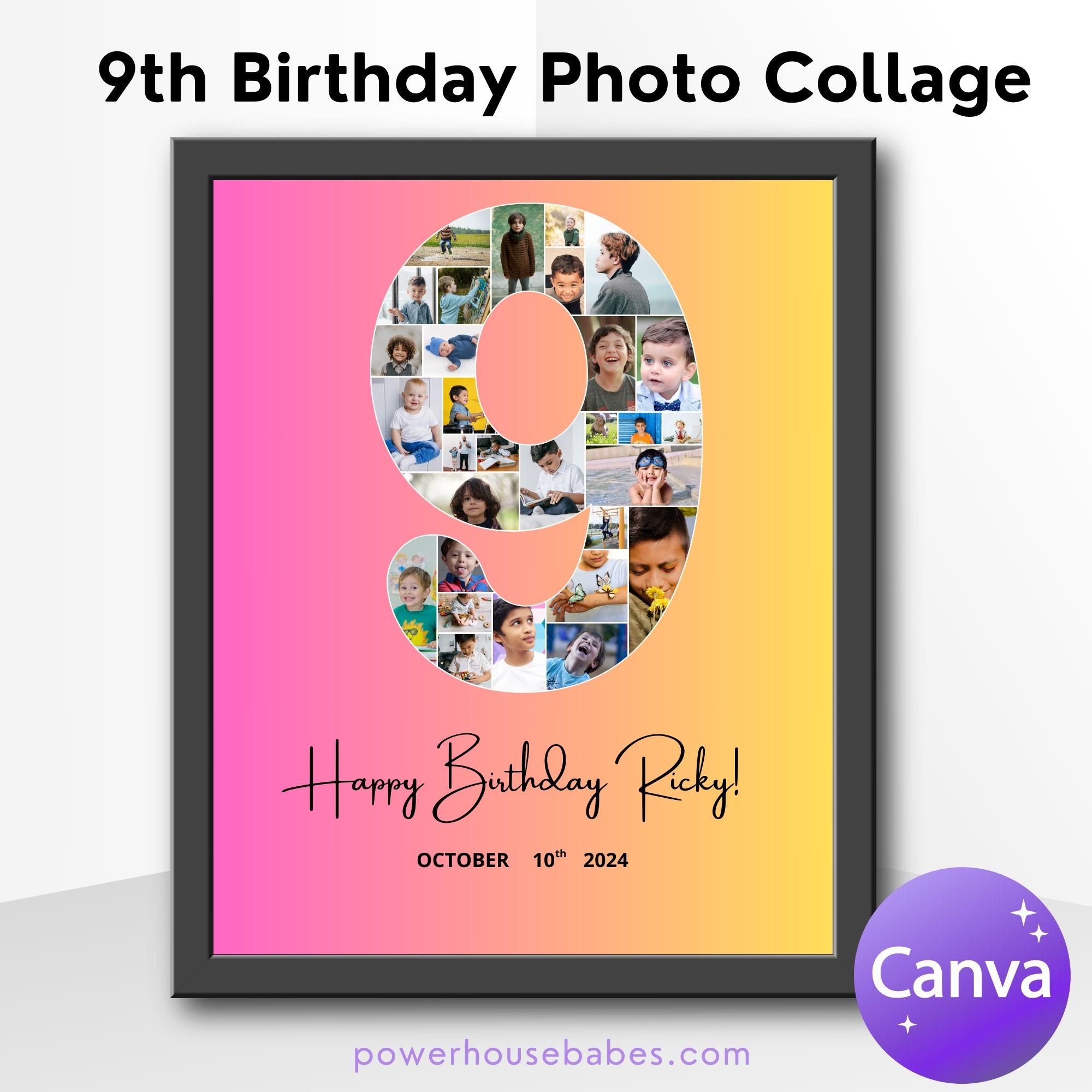 9th Birthday Photo Collage, Ninth Year Collage, Kids Photo Collage, 9th ...
