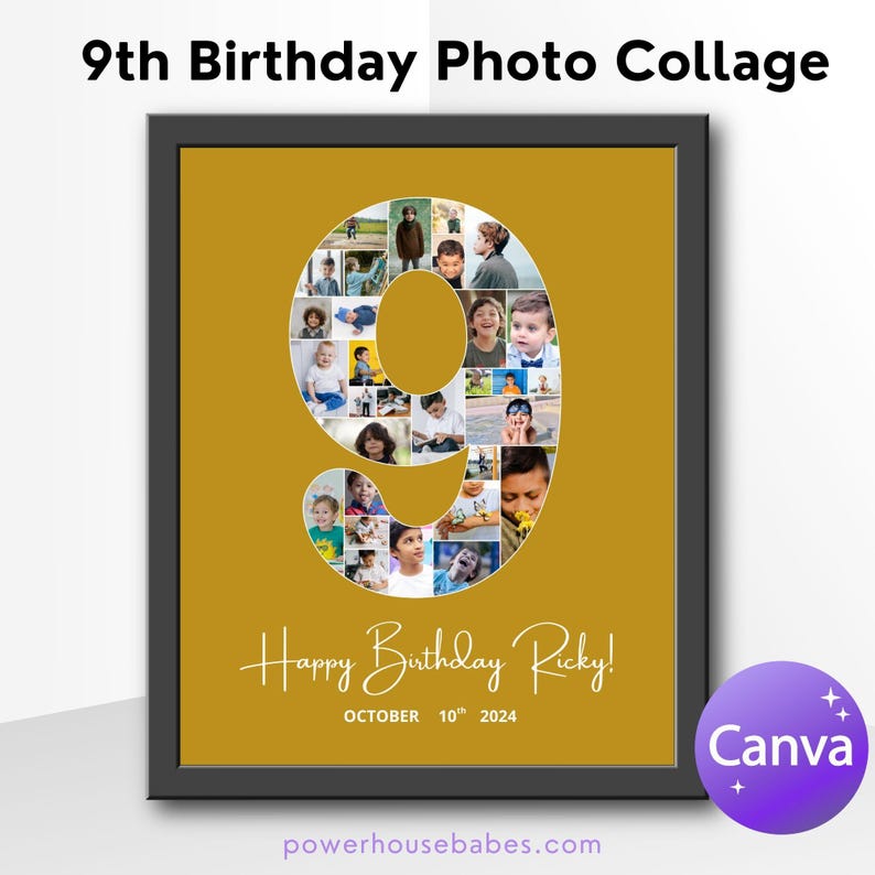 9th Birthday Photo Collage, Ninth Year Collage, Kids Photo Collage, 9th ...