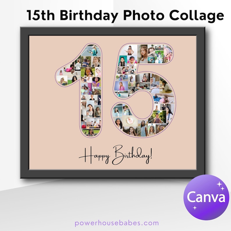 15th Birthday Photo Collage, 15th Year Photo Collage, Fifteenth Year ...