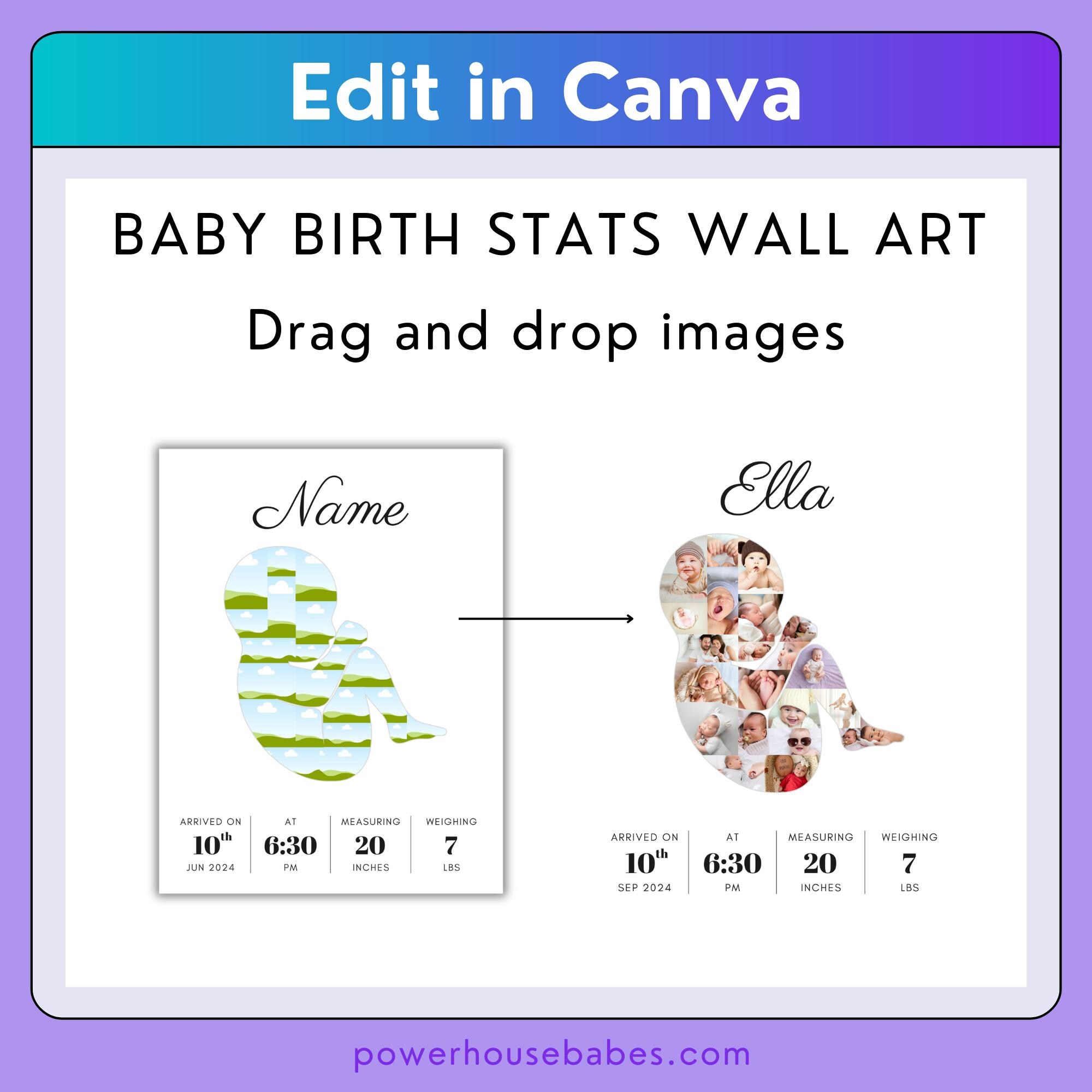 Baby Birth Stat Sign - Printable Digital Download. DIY Birth Stats Wall ...