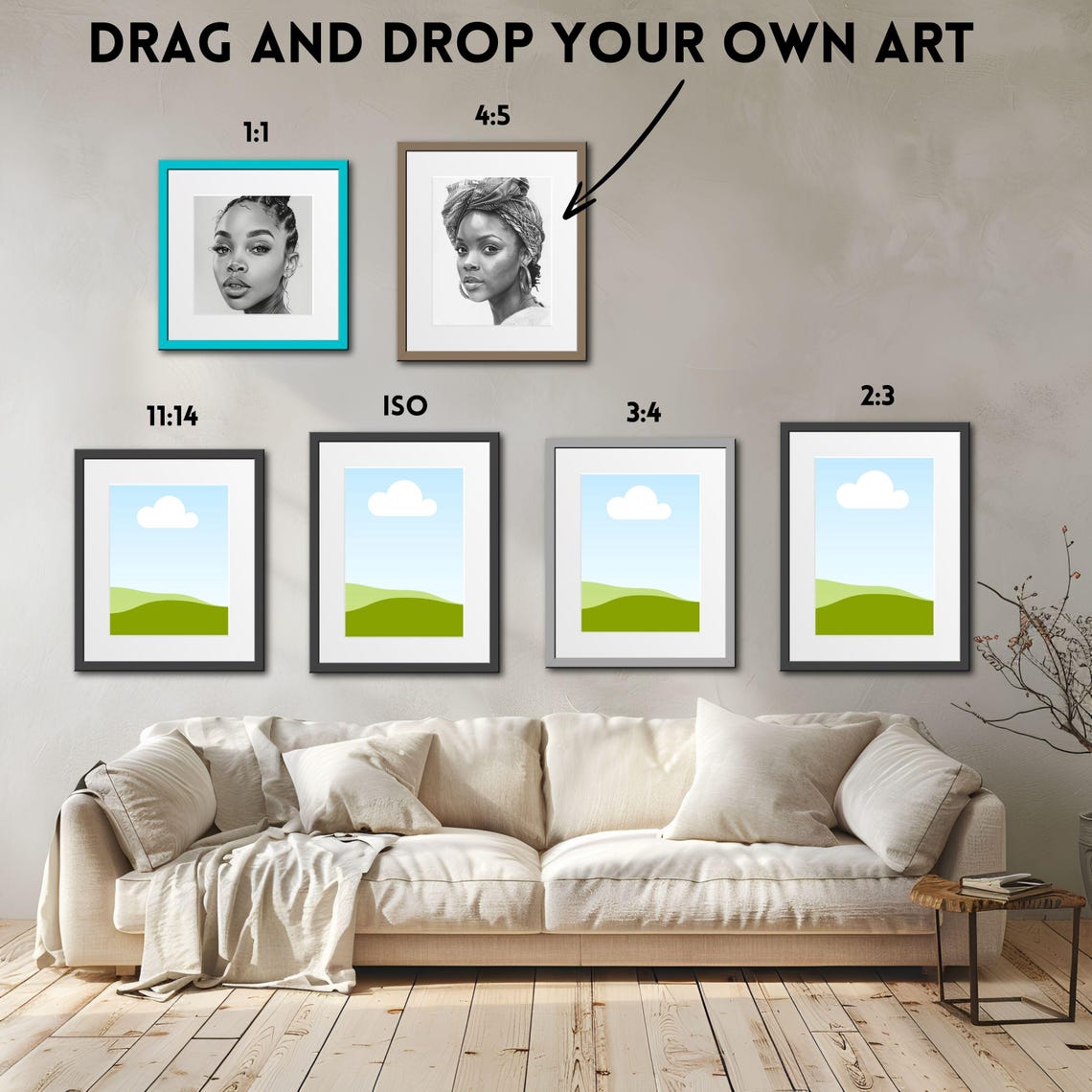 Sofa Wall Art Size Guide Portrait, Photo Size Guide, Poster Size Chart ...