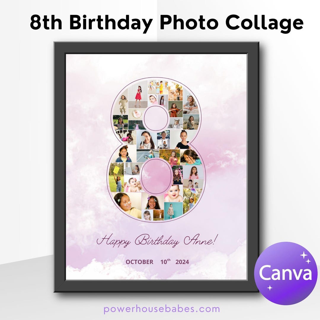 8th Birthday Photo Collage, Eighth Year Collage, Kids Photo Collage ...