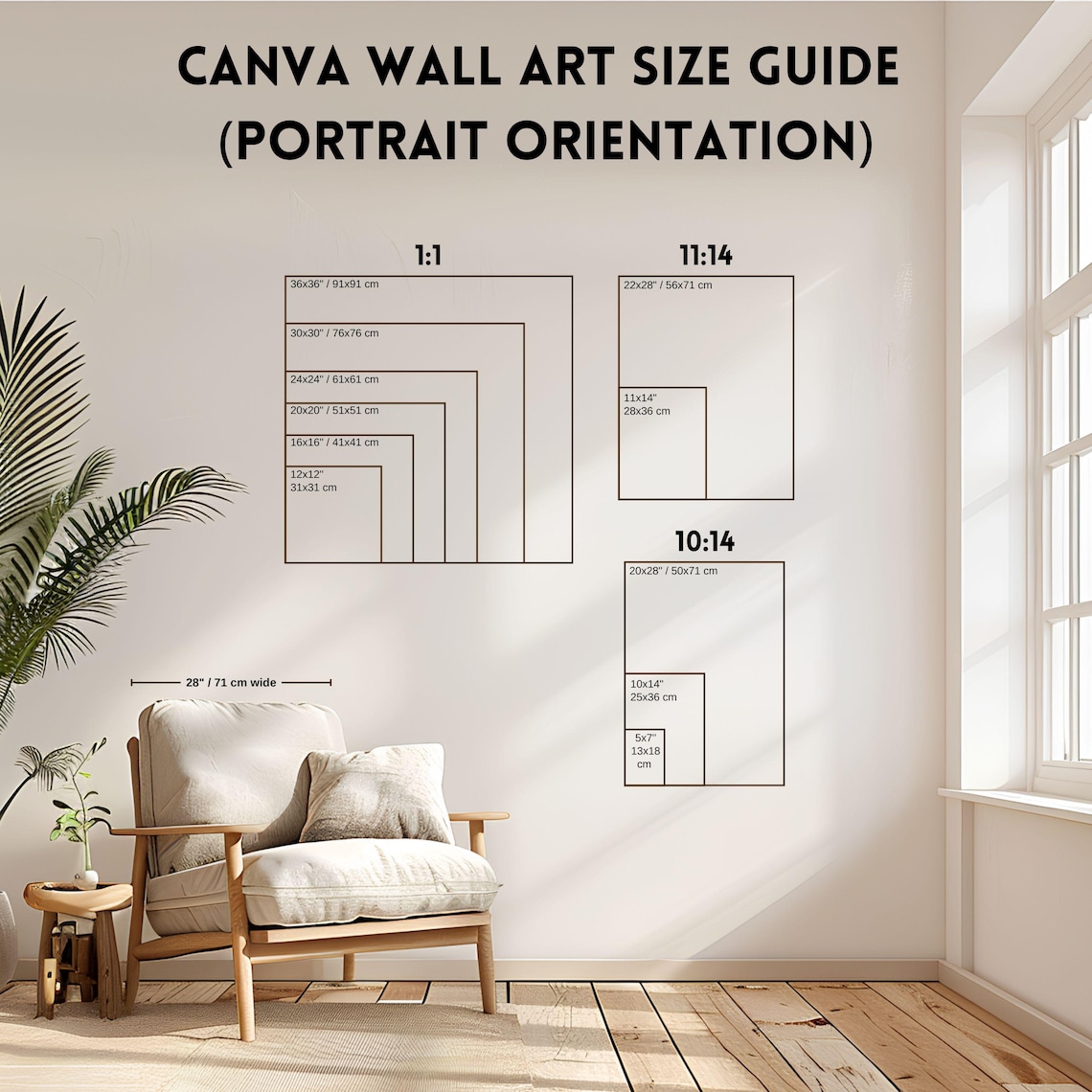 Portrait Wall Art Size Guide, Portrait Frame Size Guide, Vertical ...