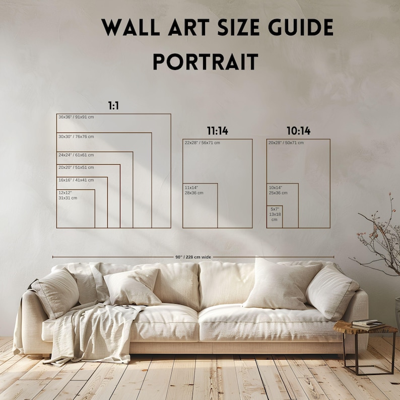 Sofa Wall Art Size Guide Bundle, Photo Size Guide, Poster Size Chart ...