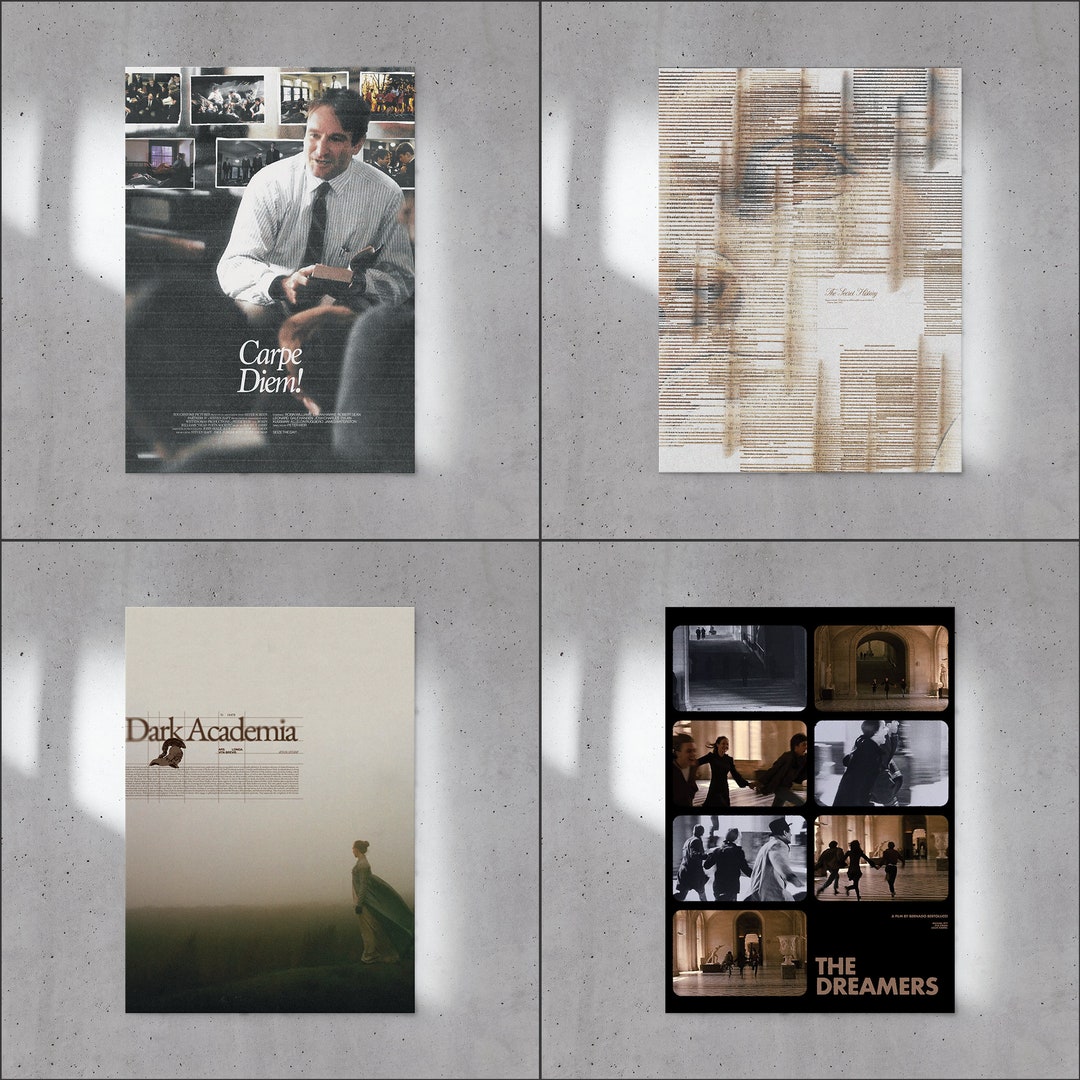Set of 4, Dark Academia Movie Poster Pack Digital Download, Original ...