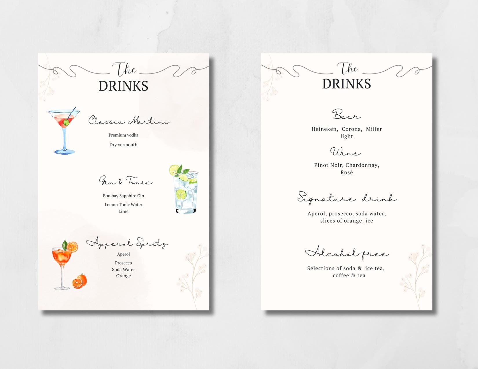 Printable Watercolor Cocktail Menu Template, Stickers Included ...