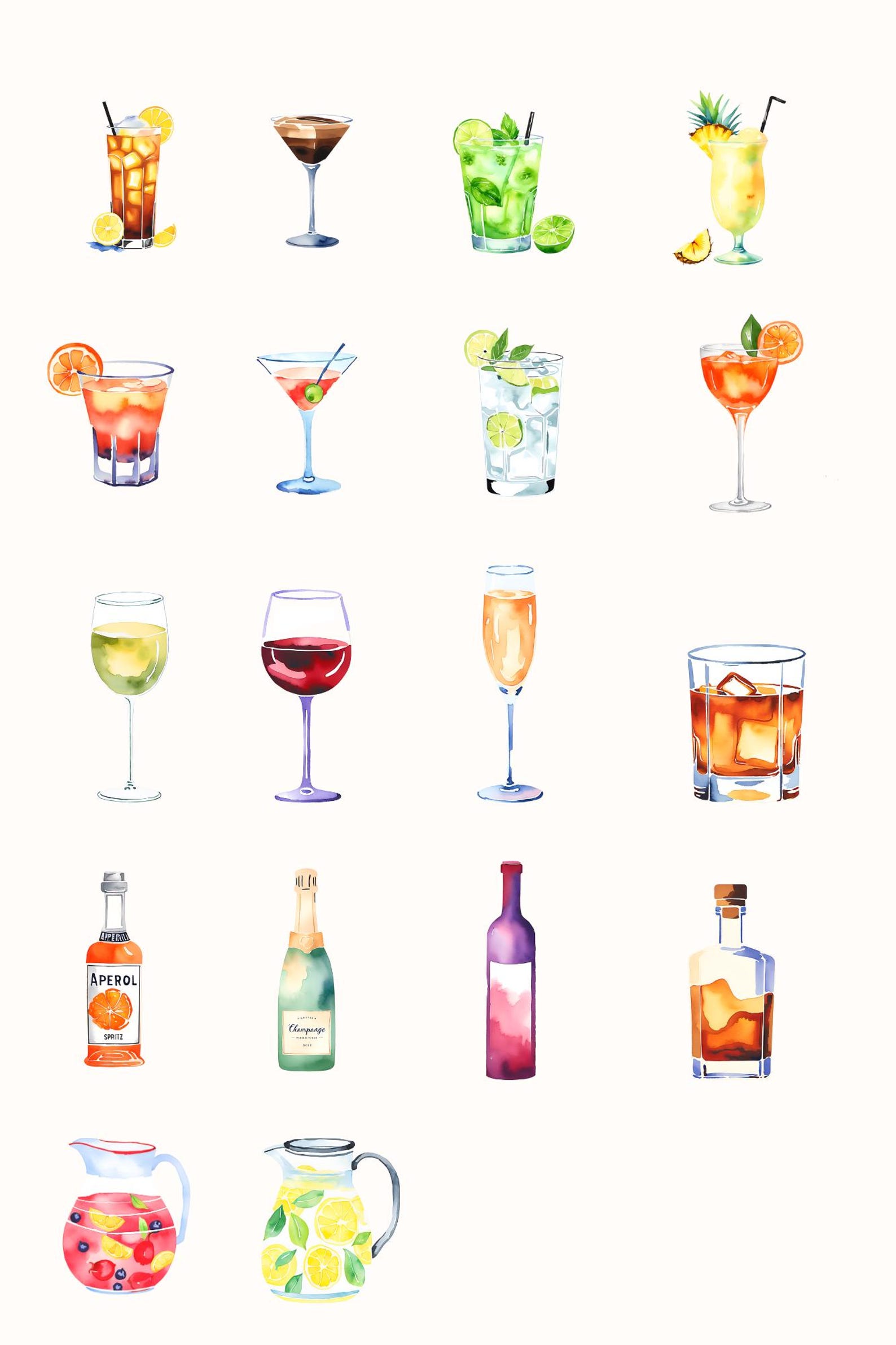 Printable Watercolor Cocktail Menu Template, Stickers Included ...