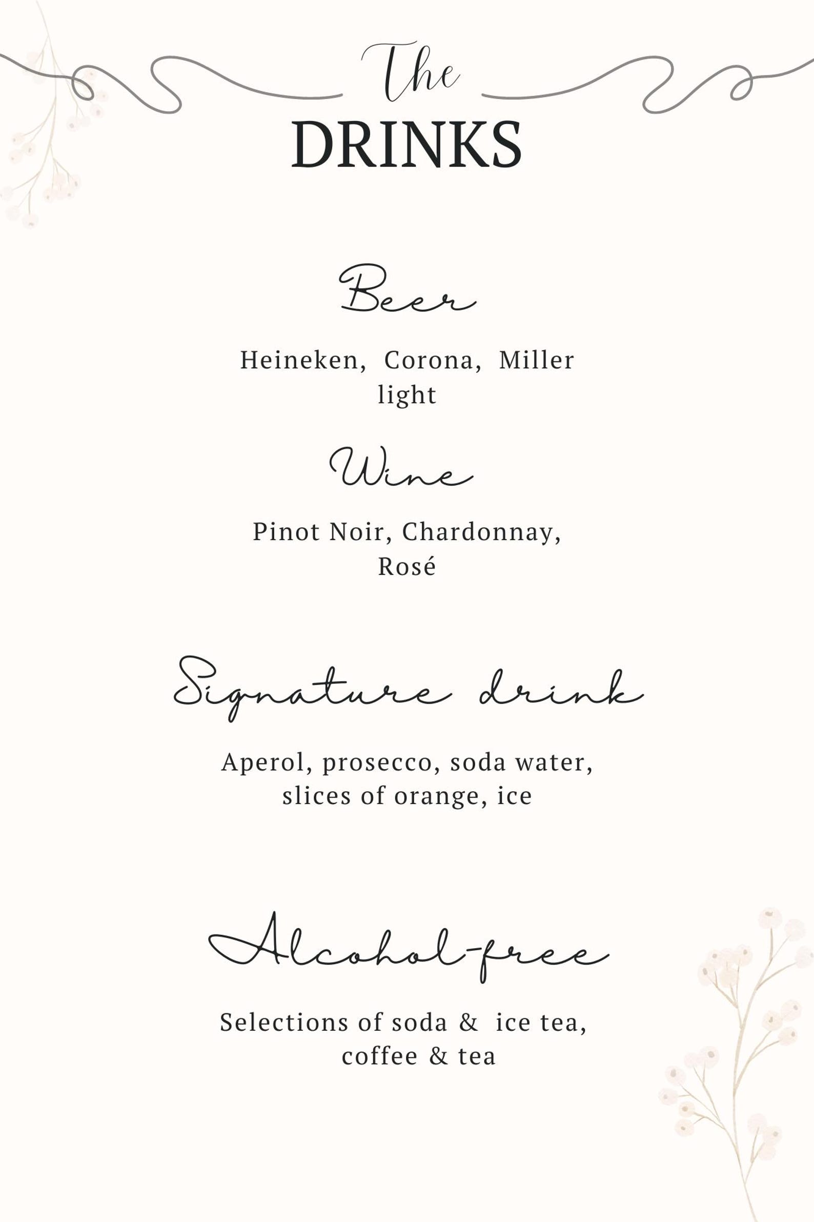 Printable Watercolor Cocktail Menu Template, Stickers Included ...