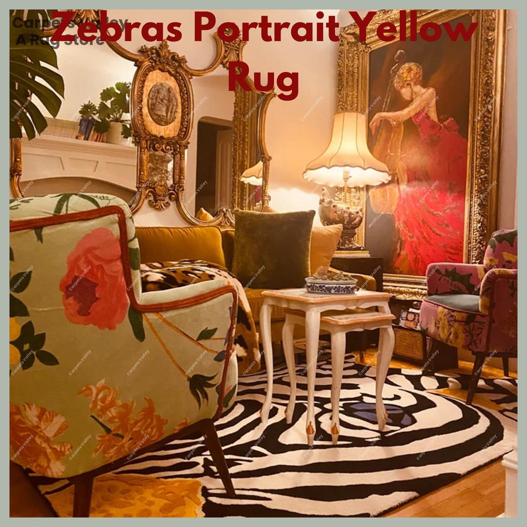 Zebras Portrait Yellow Modern Hand-tufted Wool Handmade Area Rug Carpet ...