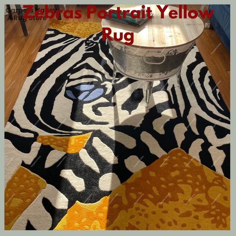 Zebras Portrait Yellow Modern Hand-tufted Wool Handmade Area Rug Carpet ...