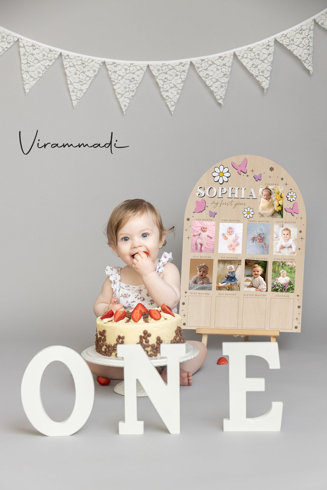One Year Picture Board, Custom Name Monthly Milestone Board, 12 Months ...