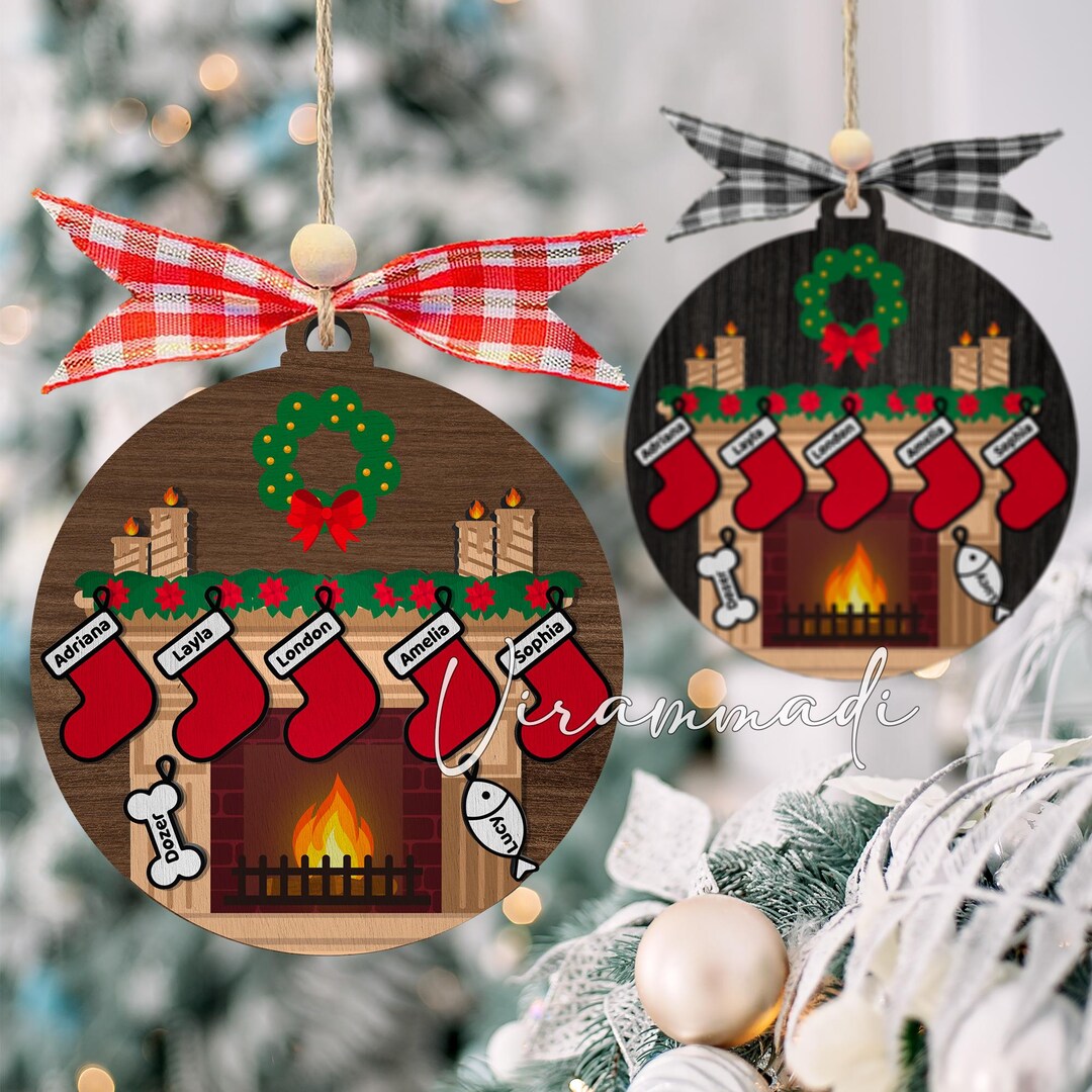 Personalized Family Stockings Ornament,family of 4 Ornament,fireplace ...