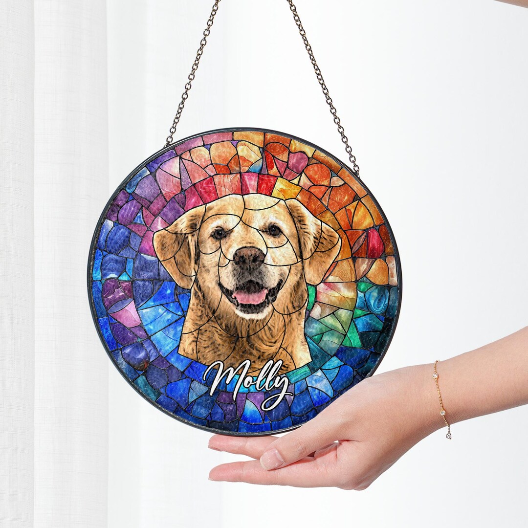 Custom Pet Portrait Glass Suncatcher,stained Glass Dog Memorial,dog ...