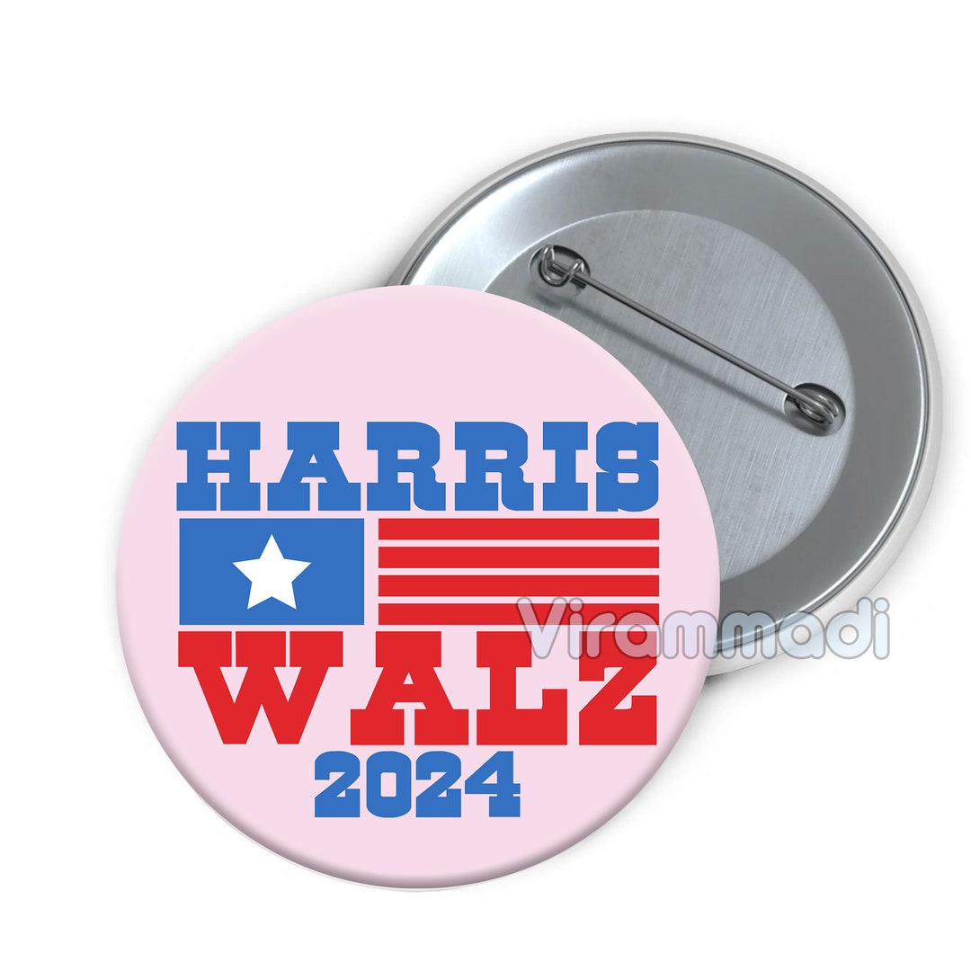Kamala Harris Pin Button, Campaign Pin, Harris Walz 2024 Pink Back ...