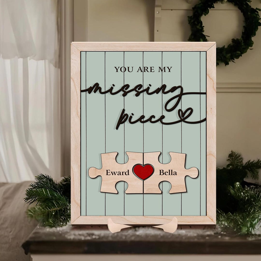 My Missing Piece Wooden Sign, Custom Couple Name Wood Frame ...