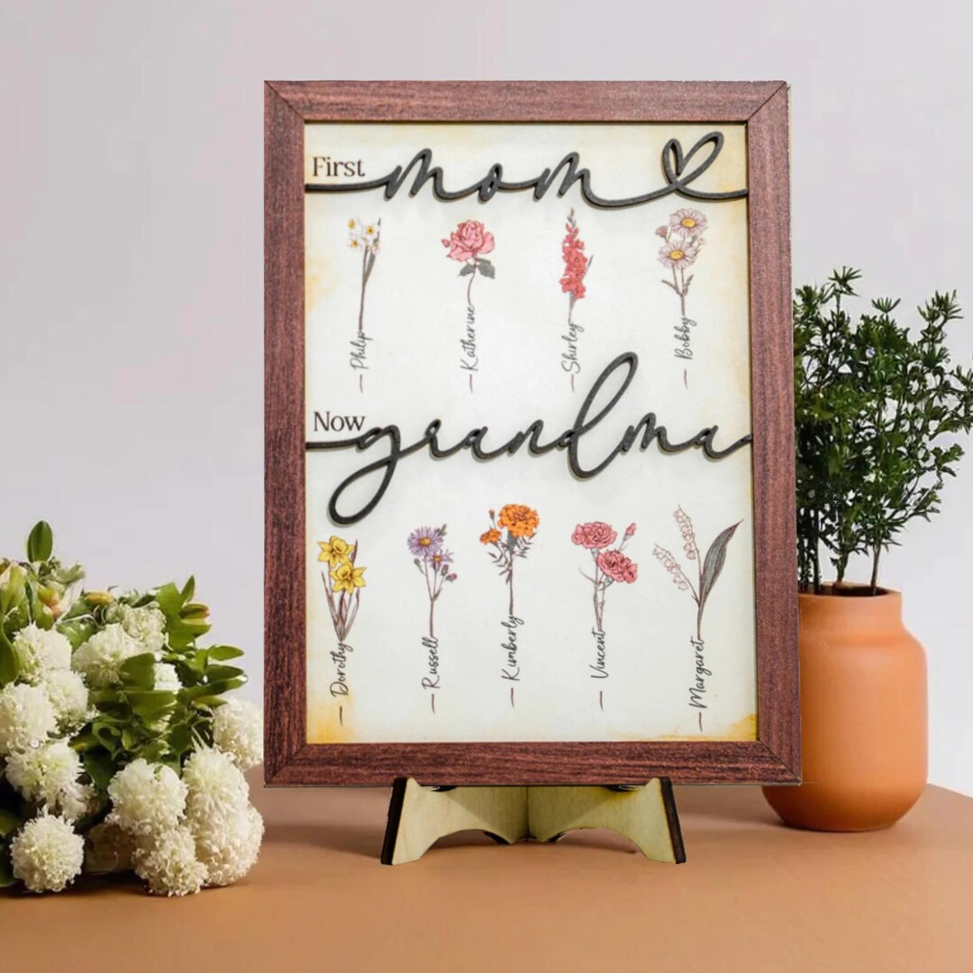 Grandma's Garden Birth Flower Wood Sign, Personalized Gift for Grandma ...