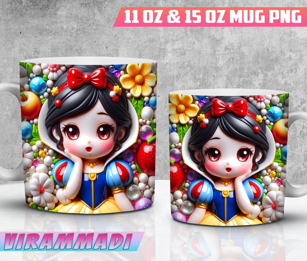 3D Cute Princess Floral 11 Oz and 15 Oz Mug Wrap PNG, Princess Floral ...