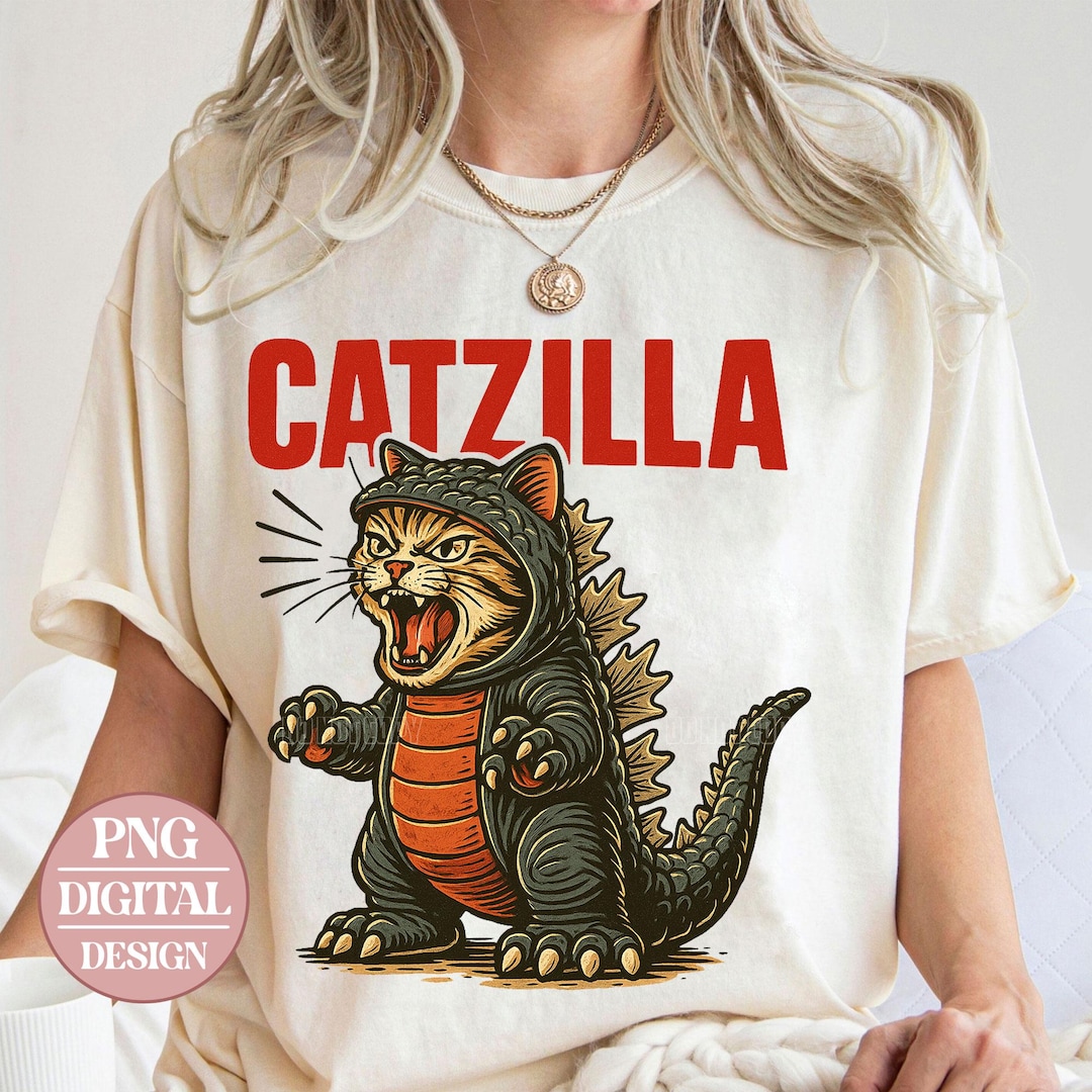 Catzilla Png, Funny Cat Gifts for Men Women Kid T-shirt, Funny Catzilla ...