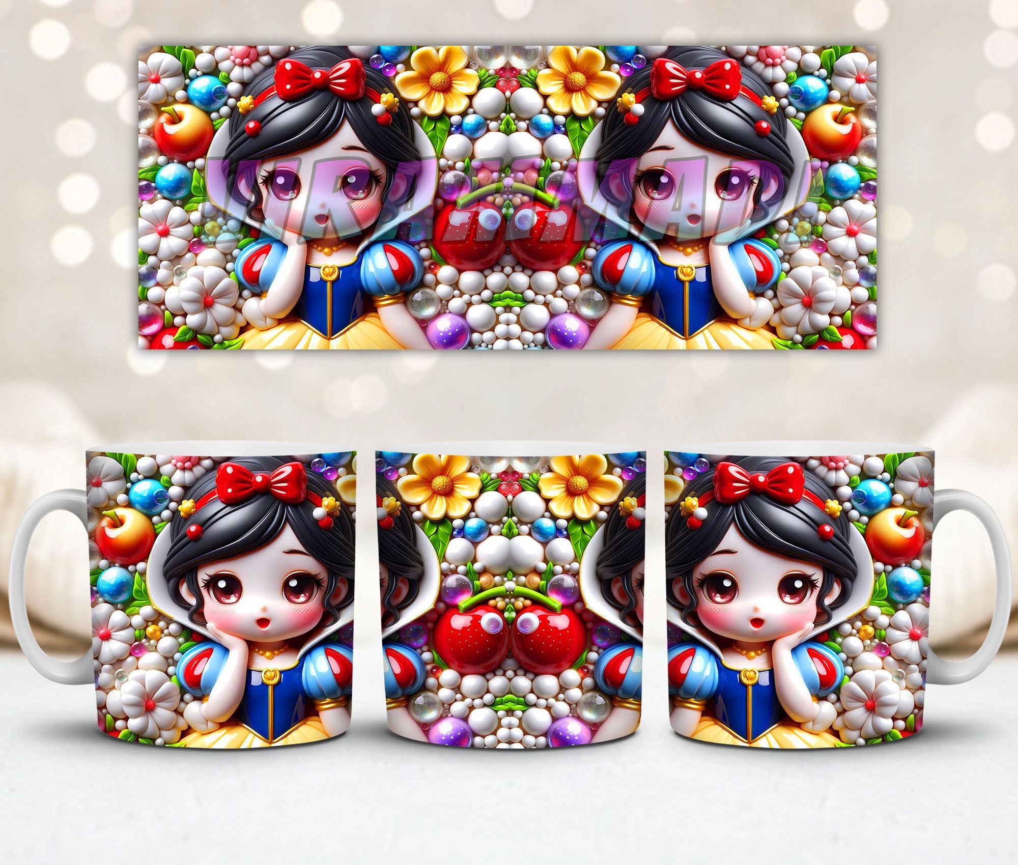 3D Cute Princess Floral 11 Oz and 15 Oz Mug Wrap PNG, Princess Floral ...