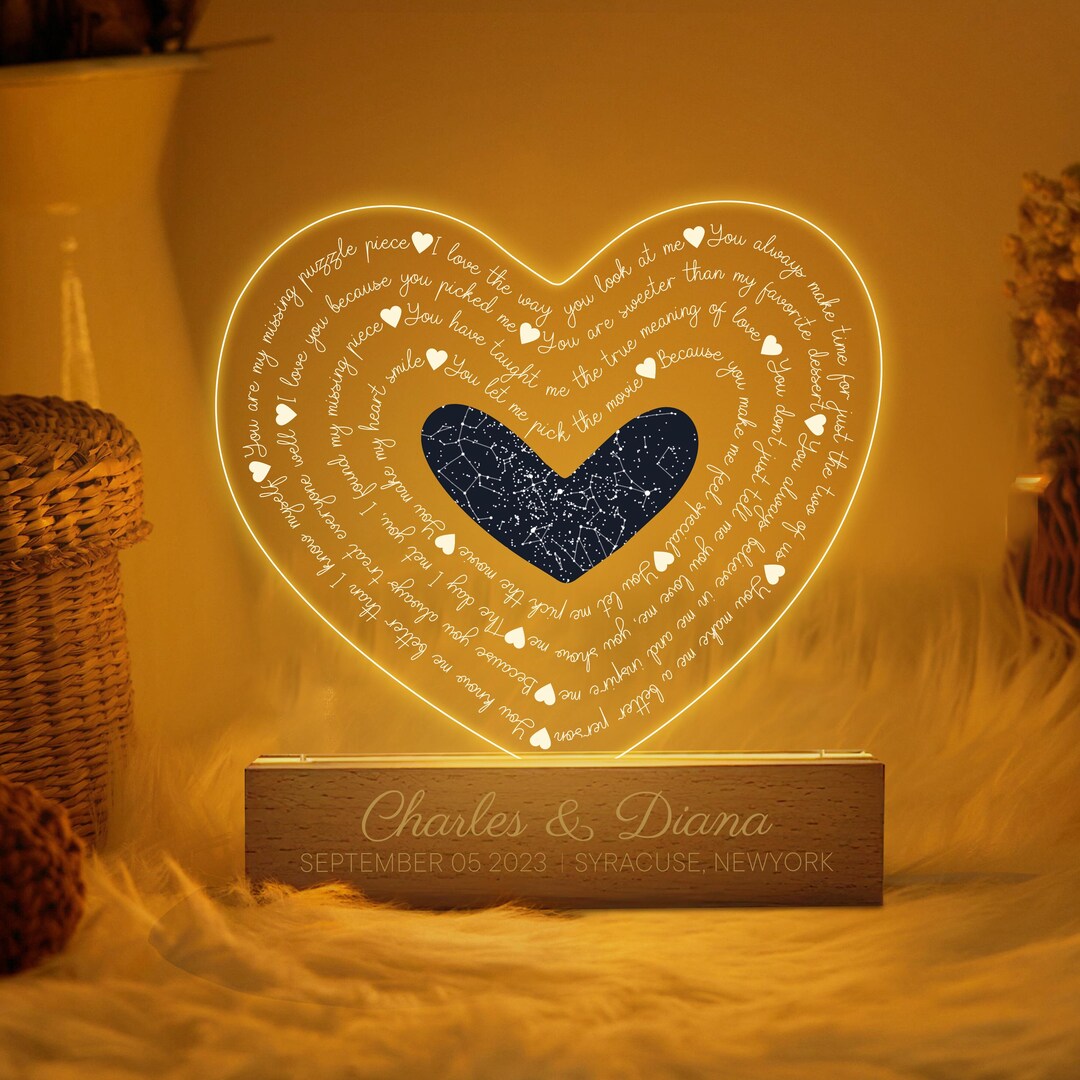 Custom Constellation Map Night Light, Star Map Night Light, Heart Shape ...