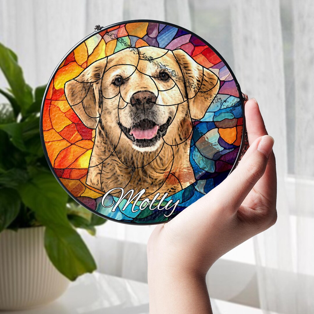 Custom Dog Portrait Suncatcher, Stained Glass Suncatcher, Pet Memorial ...