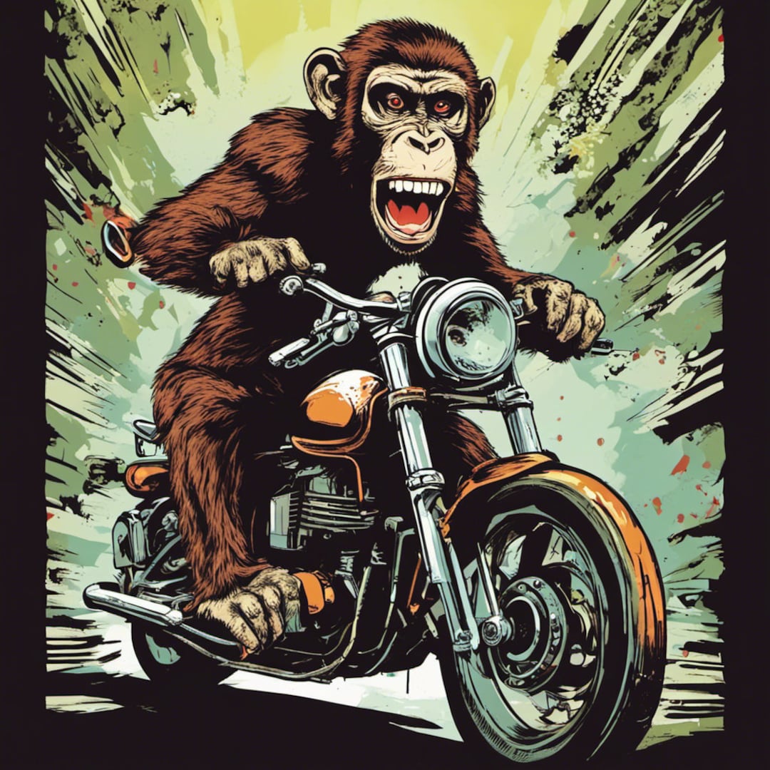 Digital Artwork Monkey on Motorcycle - Etsy